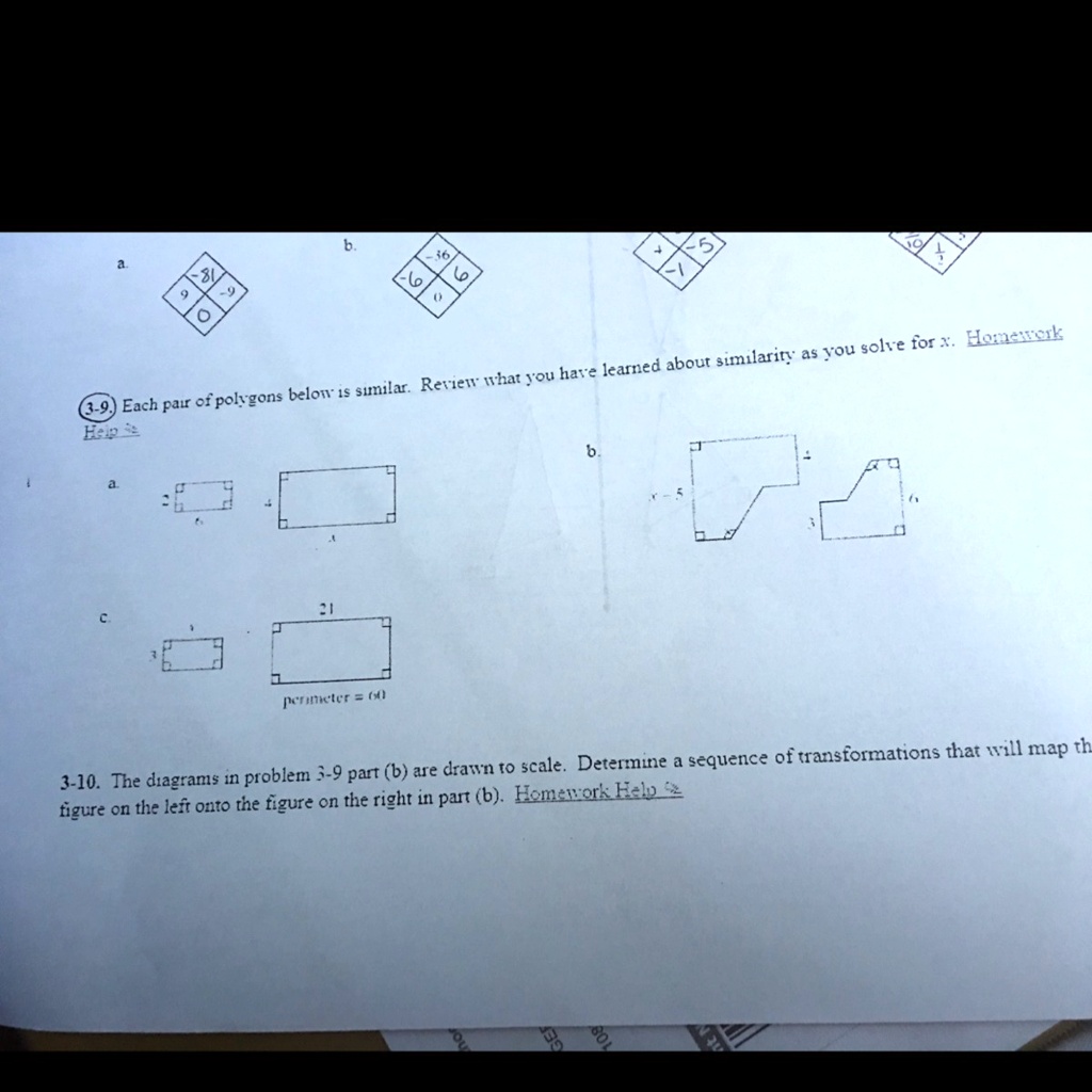 a. 9 -81 b. -16 6 (3-9) Each pair of polygons below is similar. Review what you have learned ...
