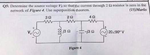 SOLVED: Q5: Determine the source voltage Vs so that the current through the 2 resistor is zero ...