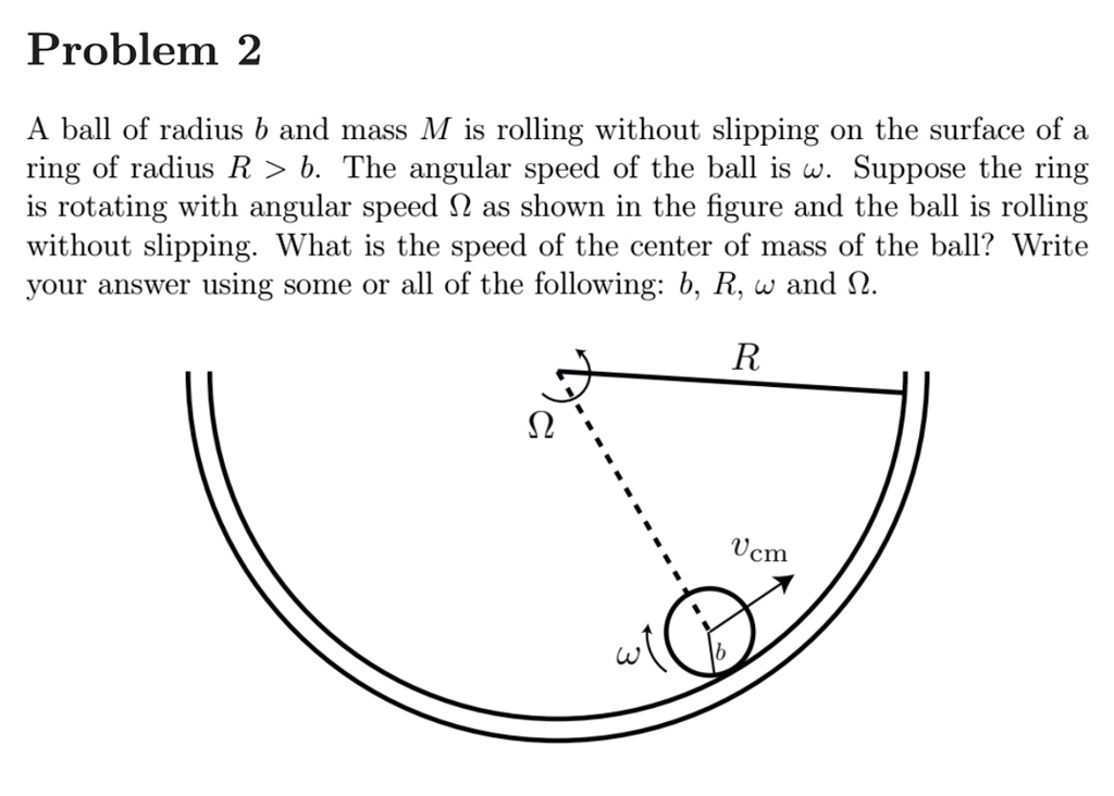 SOLVED: A ball of radius b and mass M is rolling without slipping on ...