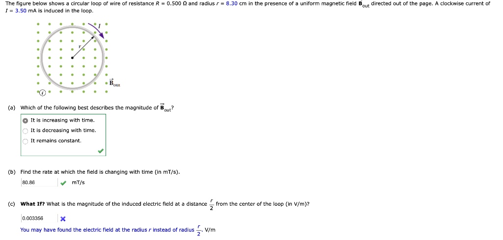 The figure below shows a circular loop of wire of resistance R = 0.500 Øand radius r = 8.30 cm ...