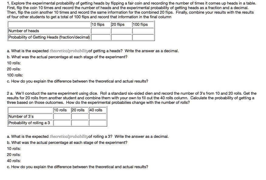 1. Explore the experimental probability of getting heads by flipping a ...
