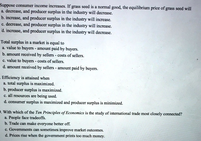 SOLVED: Suppose consumer income increases. If grass seed is a normal ...