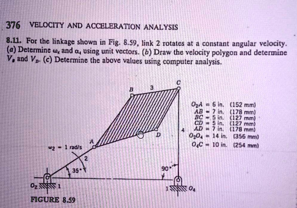 376 velocity and acceleration analysis 811 for thc linkage shown in fig 859 link 2 rotales at 1 ...