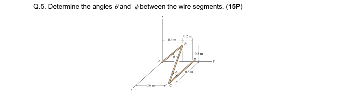 q5 determine the angles theta and phi between the wire segments 15p