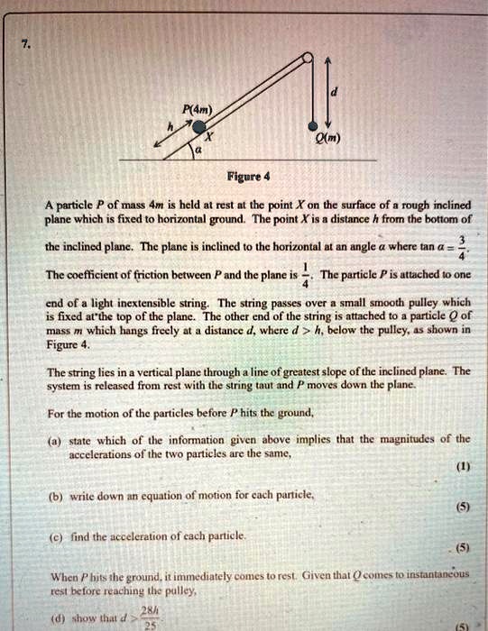 7. P(4m) d h X Q(m) a Figure 4 A particle P of mass 4m is held at rest ...