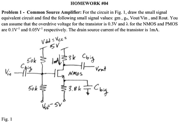 HOMEWORK #04 Problem 1 - Common Source Amplifier: For the circuit in Fig. 1, draw the small ...