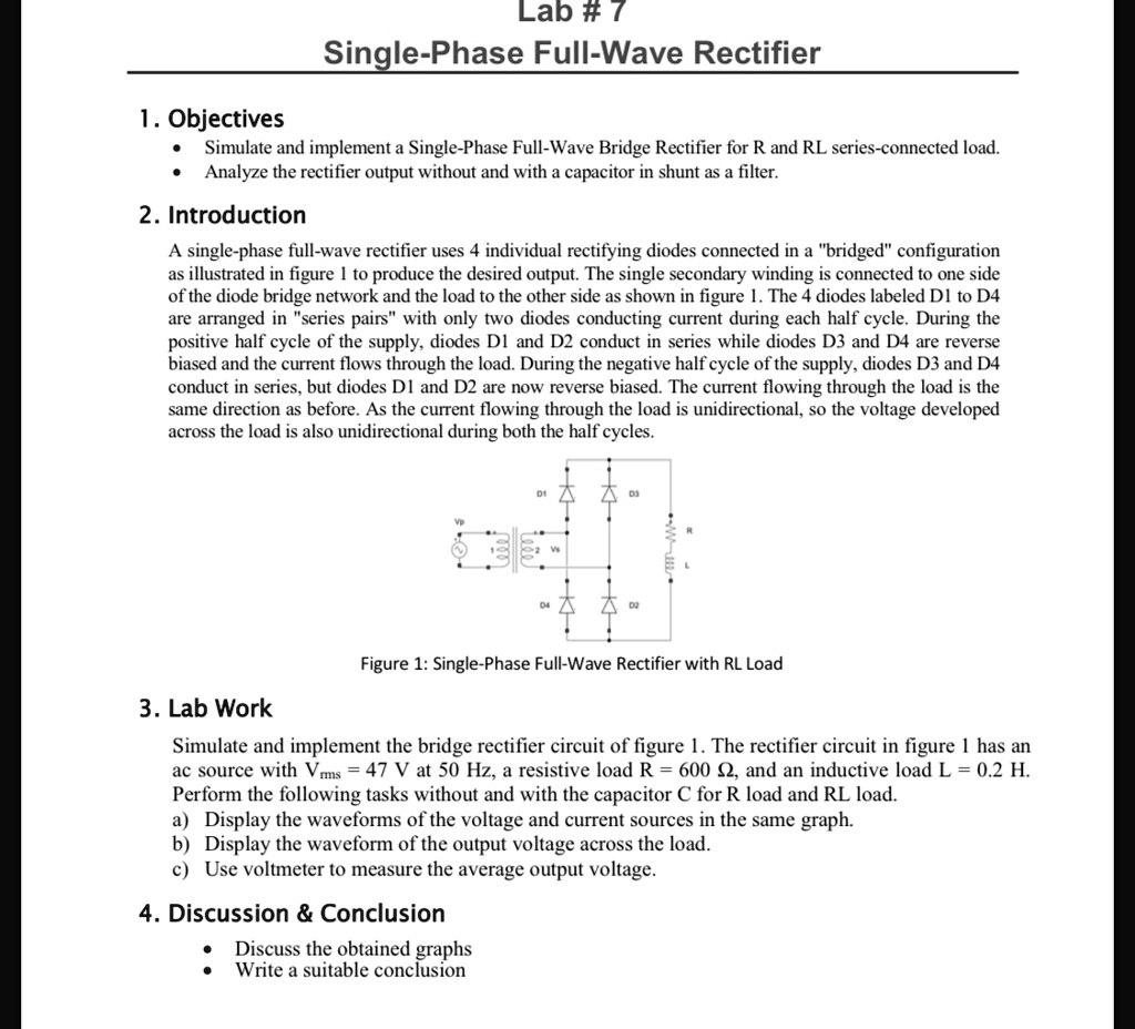 Lab 7 Single Phase Full Wave Rectifier 1 Objectives • Simulate And Implement A Single Phase