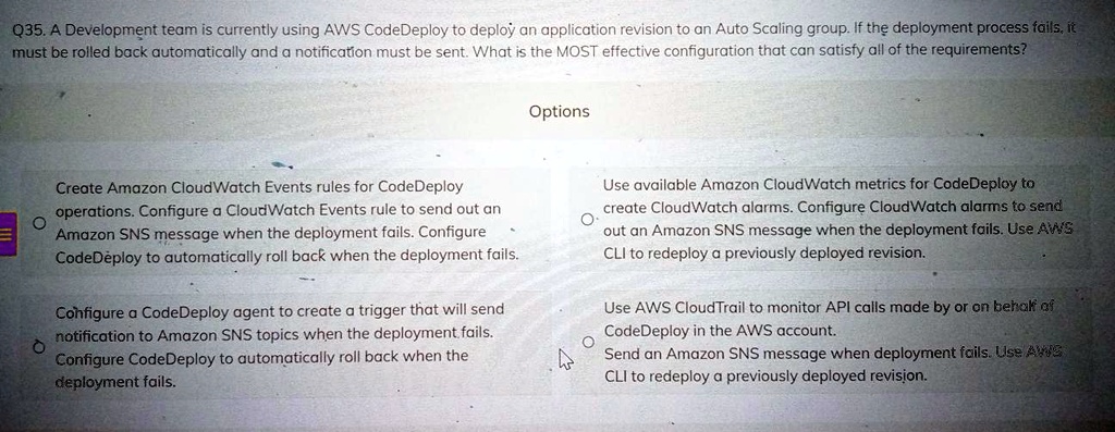 Solved Q35 A Development Team Is Currently Using Aws Codedeploy To Deploy An Application