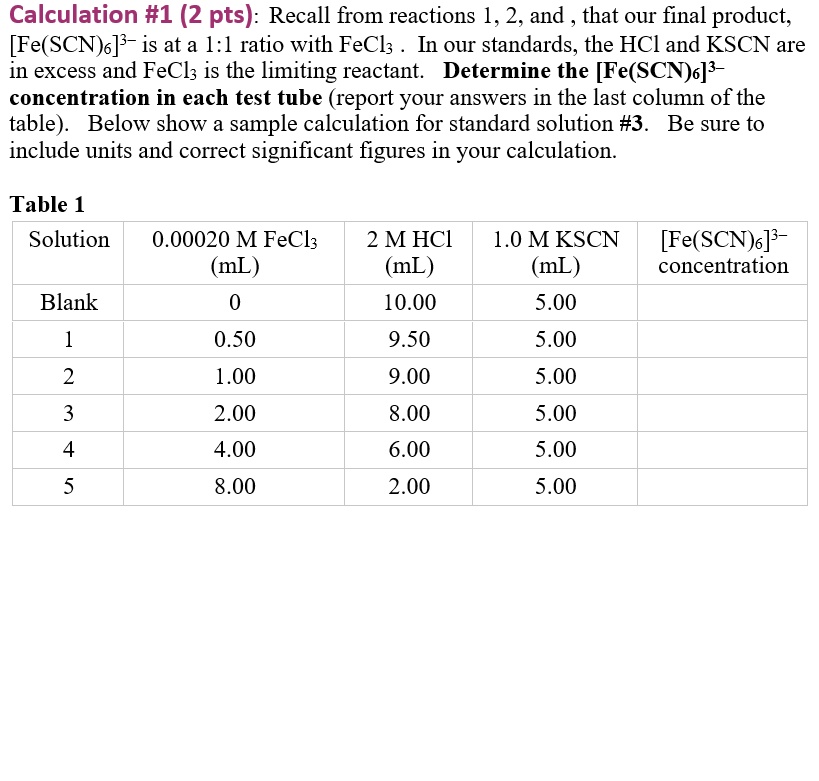 SOLVED: Calculation #1 (2 pts): Recall from reactions 1 and 2 that our ...
