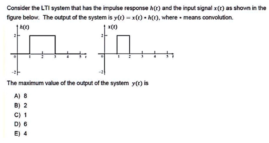 Consider the LTI system that has the impulse response h(t) and the input signal x(t) as shown in ...
