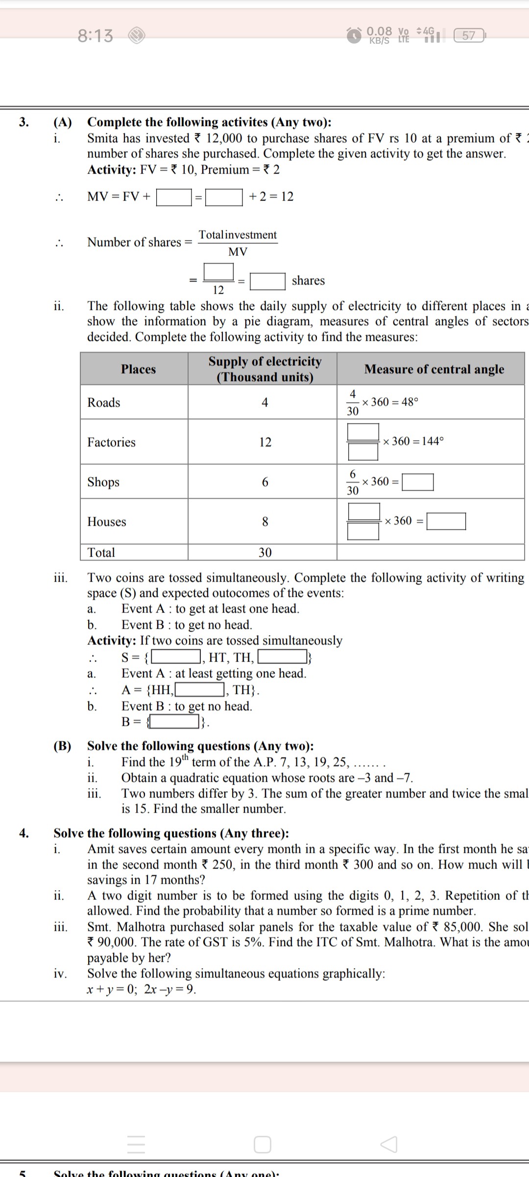 SOLVED: 8: 13 3. (A) Complete the following activites (Any two): i ...