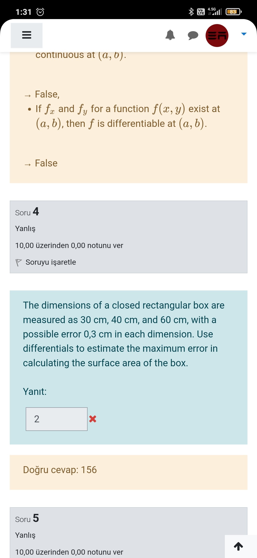 1: 31 ( ) continuous at (a, b). → False, - If fx and fy for a function ...
