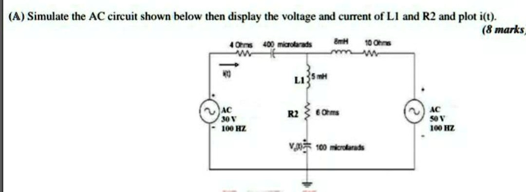 (A) Simulate the AC circuit shown below then display the voltage and ...