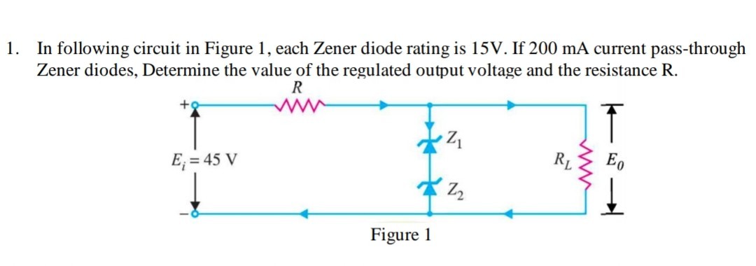 1. In following circuit in Figure 1, each Zener diode rating is 15 V. If 200 mA current pass ...