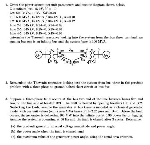 1 given the power system per unit parameters and oneline diagram shown below g1 infinite bus 15 ...