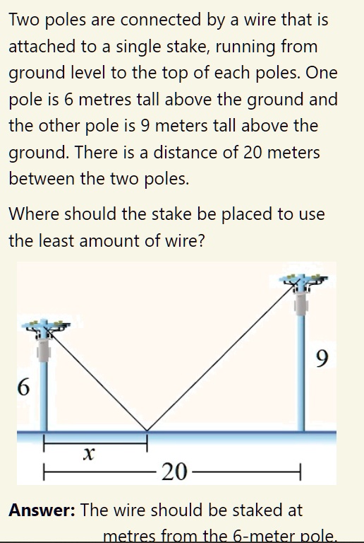 SOLVED: Two poles are connected by a wire that is attached to single ...