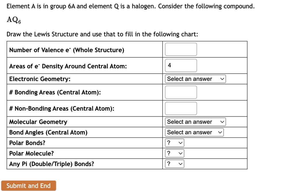 Element A is in group 6A and element Q is a halogen. Consider the ...