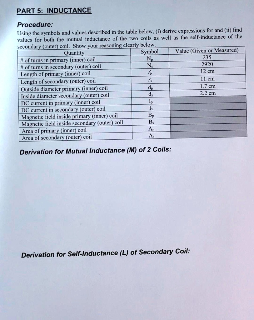 Using the symbols and values described in the table below, (i) derive ...