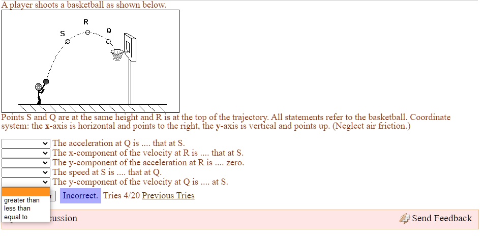 A player shoots a basketball as shown below: R Points S and Q are at ...