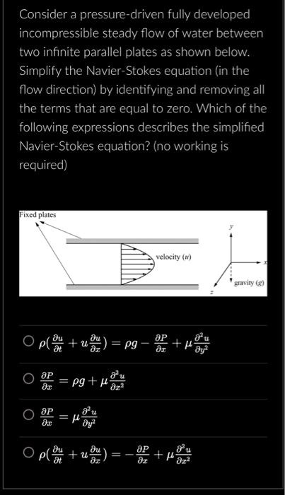 SOLVED: Consider a pressure-driven fully developed incompressible steady flow of water between ...