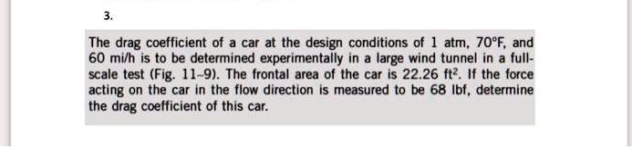 Solved The Drag Coefficient Of A Car At The Design Conditions Of 1 Atm