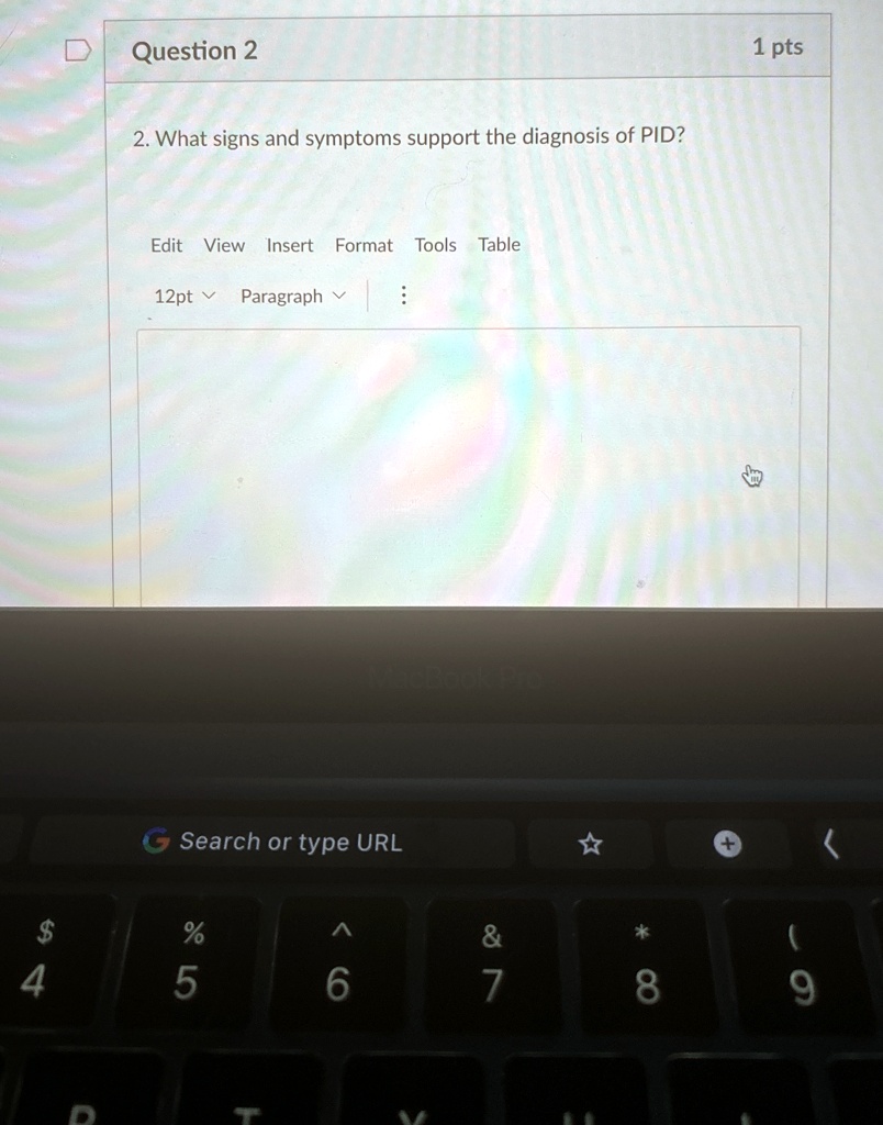 Question 2 2. What signs and symptoms support the diagnosis of PID? Edit View Insert Format ...