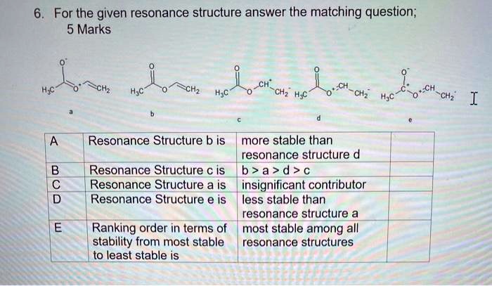 SOLVED: For the given resonance structure answer the matching question ...