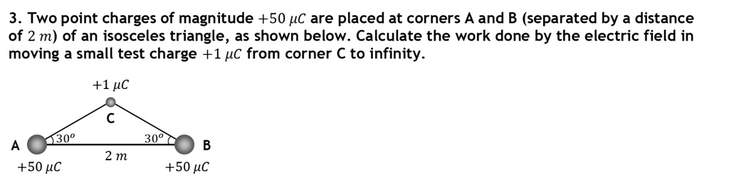 SOLVED: Two point charges of magnitude +50 µC are placed at corners A and B (separated by a ...