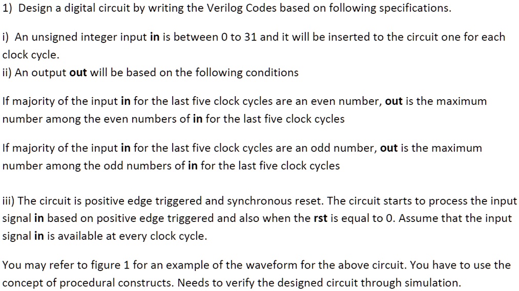 1) Design a digital circuit by writing the Verilog Codes based on ...