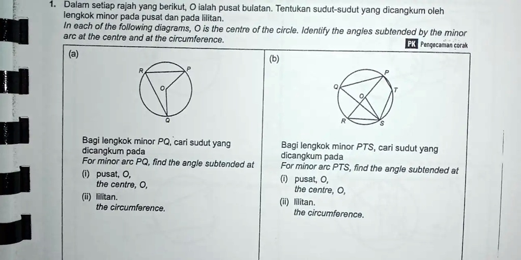 SOLVED: Dalam 'setiap rajah yang berikut; 0 ialah pusat bulatan ...
