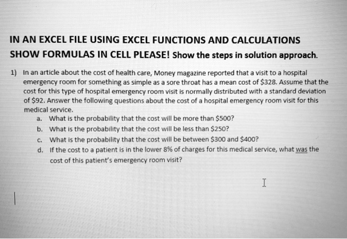 Solved In An Excel File Using Excel Functions And Calculations Show Formulas In Cell Please