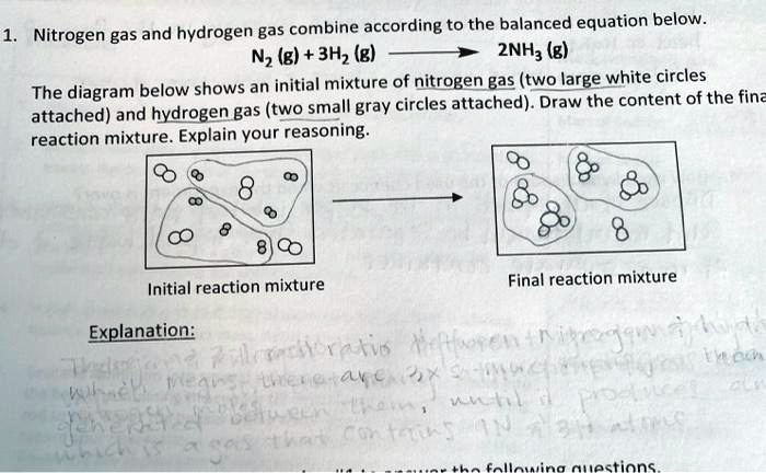 nitrogen gas and hydrogen gas combine according to the balanced equation below nz g 3hz g 2nh g ...