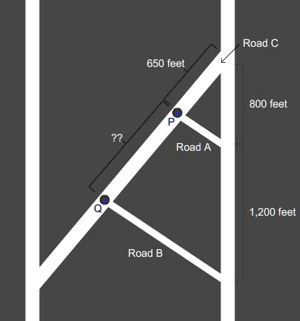 650 feet ?? Road A Road B Road C 800 feet 1,200 feet