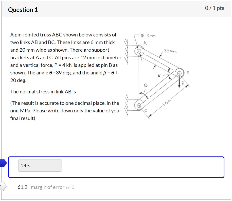 SOLVED: A pin-jointed truss ABC shown below consists of two links AB ...