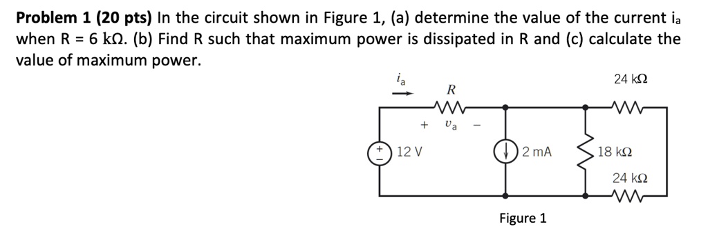 Problem 1 (20 pts) In the circuit shown in Figure 1, (a) determine the value of the current ia ...