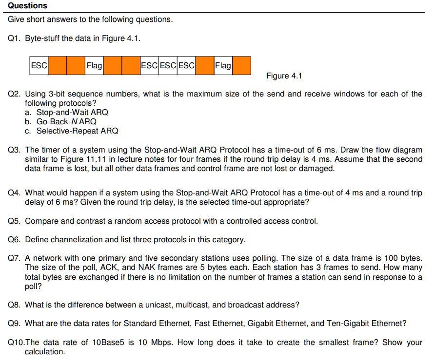 Solved Q1 Byte Stuff The Data In Figure 4 1 Flag Escies Ceso Flag