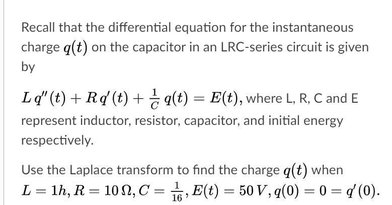 SOLVED: Recall that the differential equation for the instantaneous ...