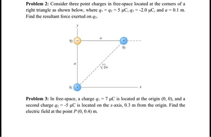 Problem 2: Consider three point charges in free-space located at the corners of a right triangle ...