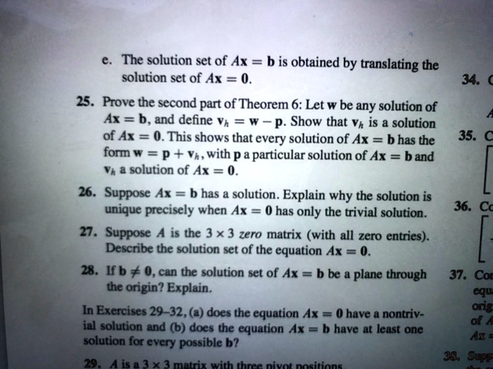 The solution set of Ax = b is obtained by translating the solution set ...