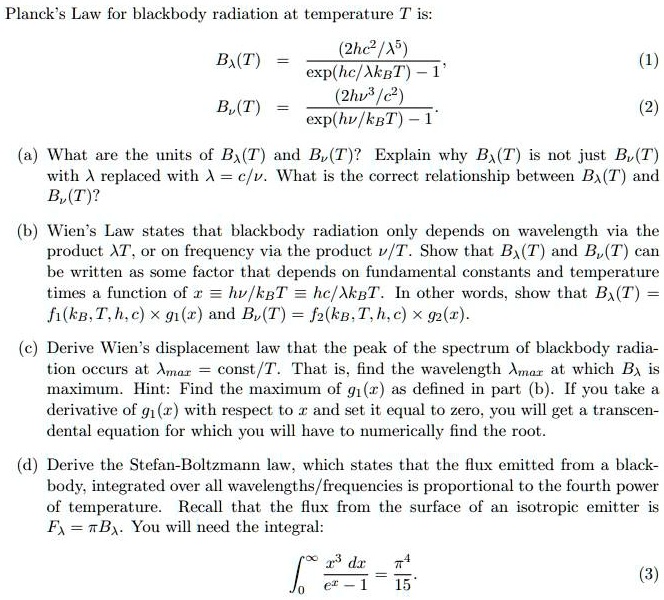 plancks law for blackbody radiation at temperature tis 2hcx5 bt 1 ...