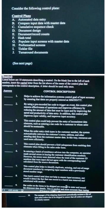 SOLVED: Consider the following control plans: Control Plans: A ...