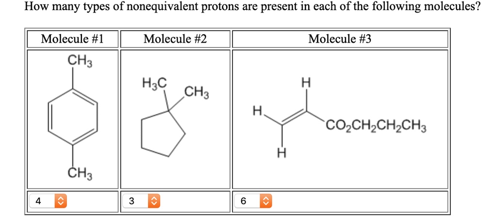 SOLVED: How many types of nonequivalent protons are present in each of the following molecules ...