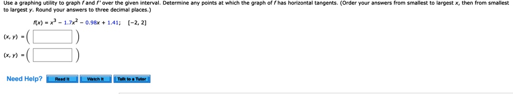 SOLVED: Use graphing utility graph f and over the given interval. Determine any points at which ...