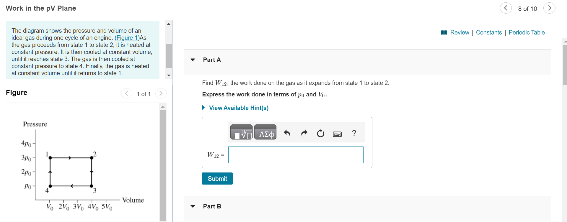 Work in the pV Plane 8 of 10 The diagram shows the pressure and volume ...