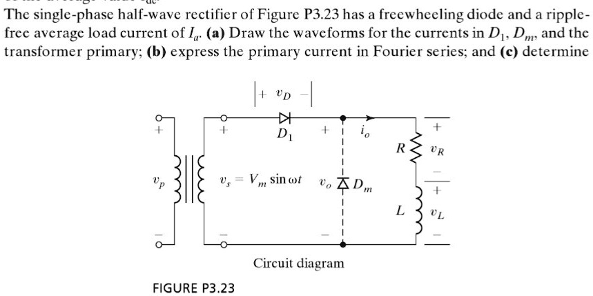 SOLVED: The single-phase half-wave rectifier of Figure P3.23 has a freewheeling diode and a ...