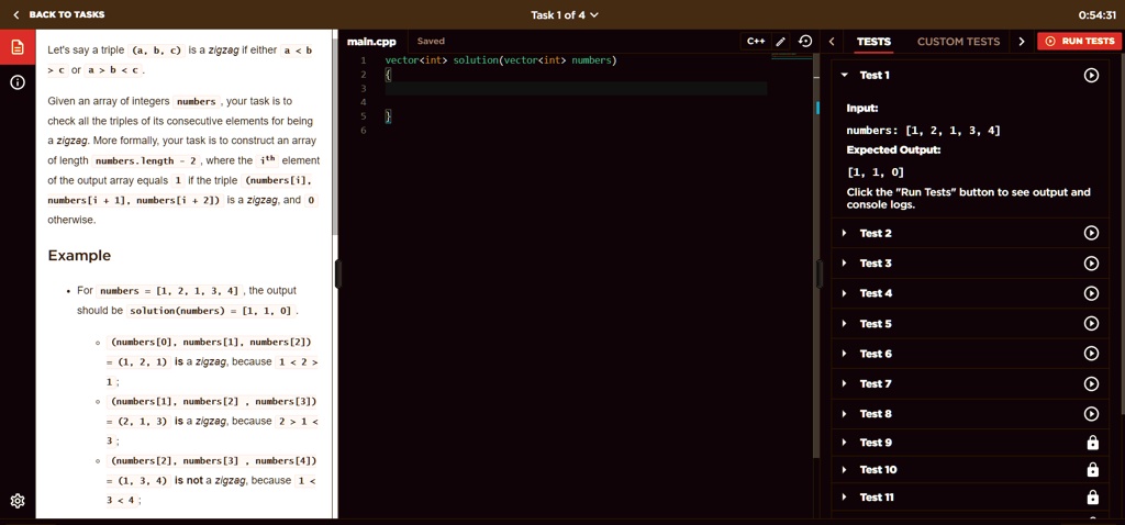 Let's say a triple (a, b, c) is a zigzag if either a c or a > b