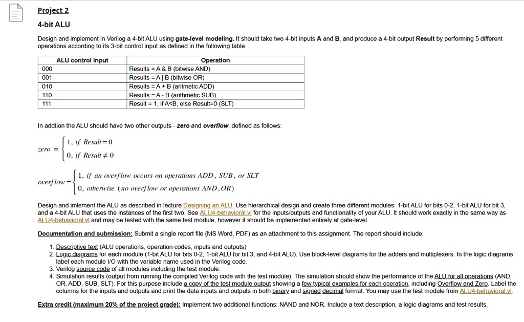 Solved Project 2 4 Bit Alu Design And Implement In Verilog A 4 Bit Alu Using Gate Level