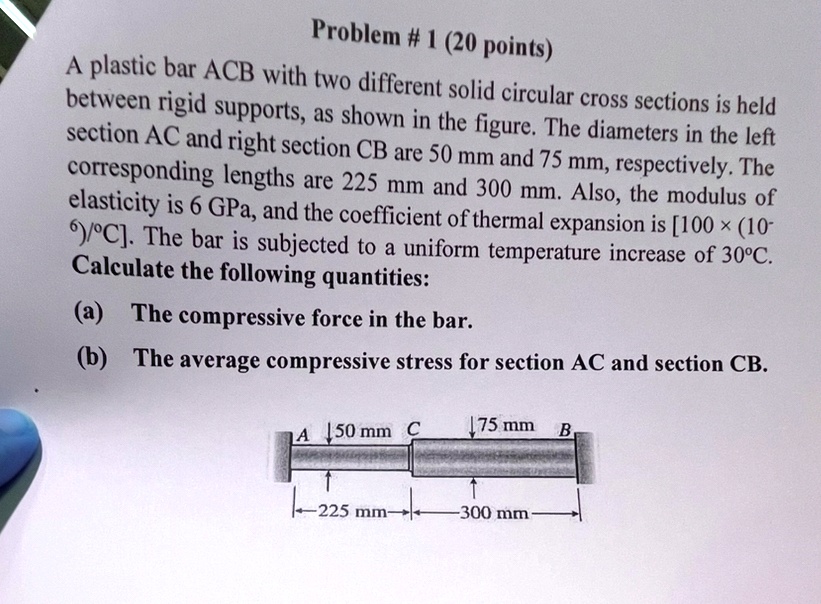 problem 1 20 points a plastic bar acb with two different solid circular ...