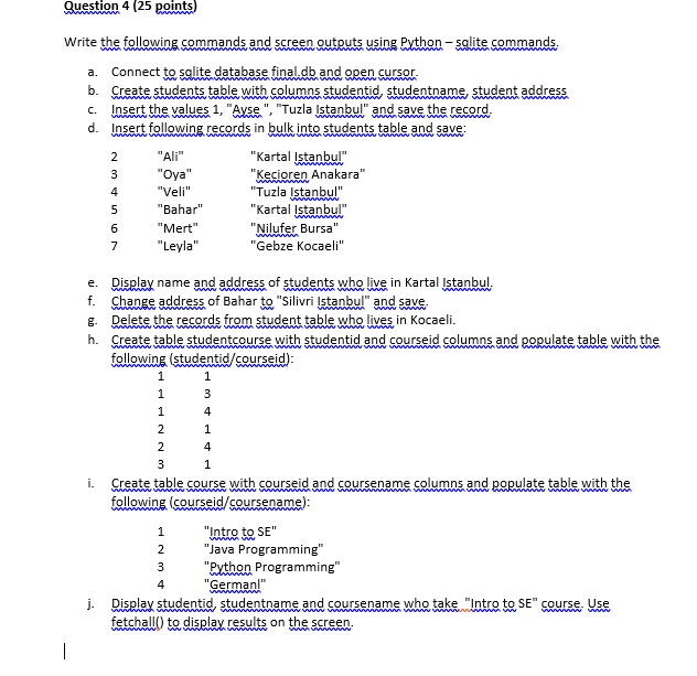 Write The Following Write The Following Commands And Screen Outputs Using Python Sqlite Commands