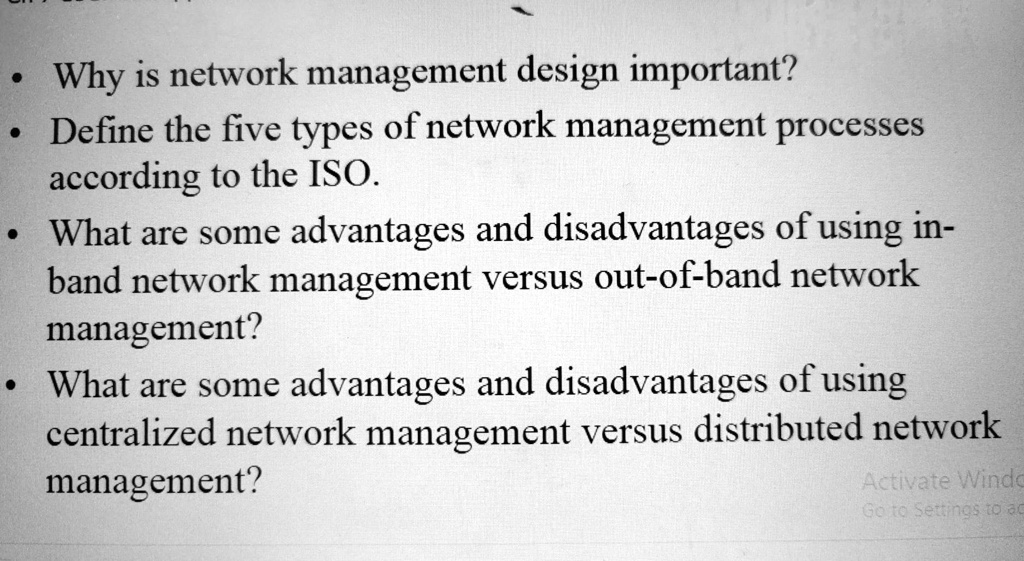 SOLVED: Why is network management design important? Define the five types of network management ...